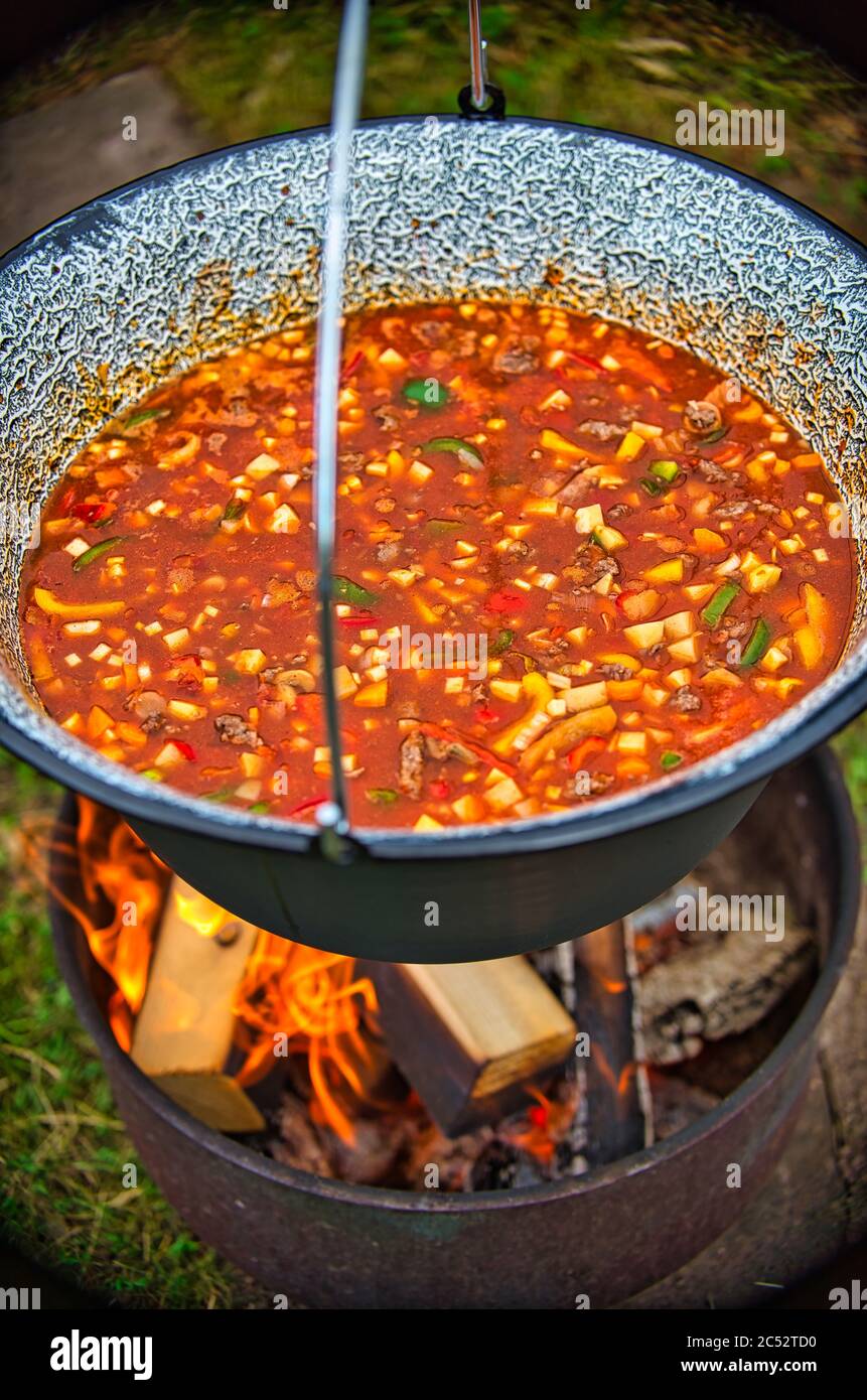 Goulash cooked over an open fire Stock Photo - Alamy