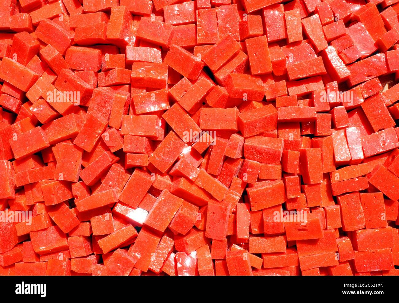 Group of red color cubes for glass production structure material ...