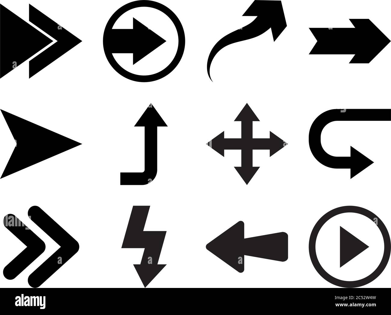 play arrow and arrows symbols icon set over white background ...
