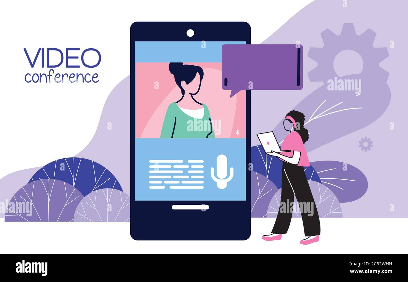 women working with video call device vector illustration desing Stock ...