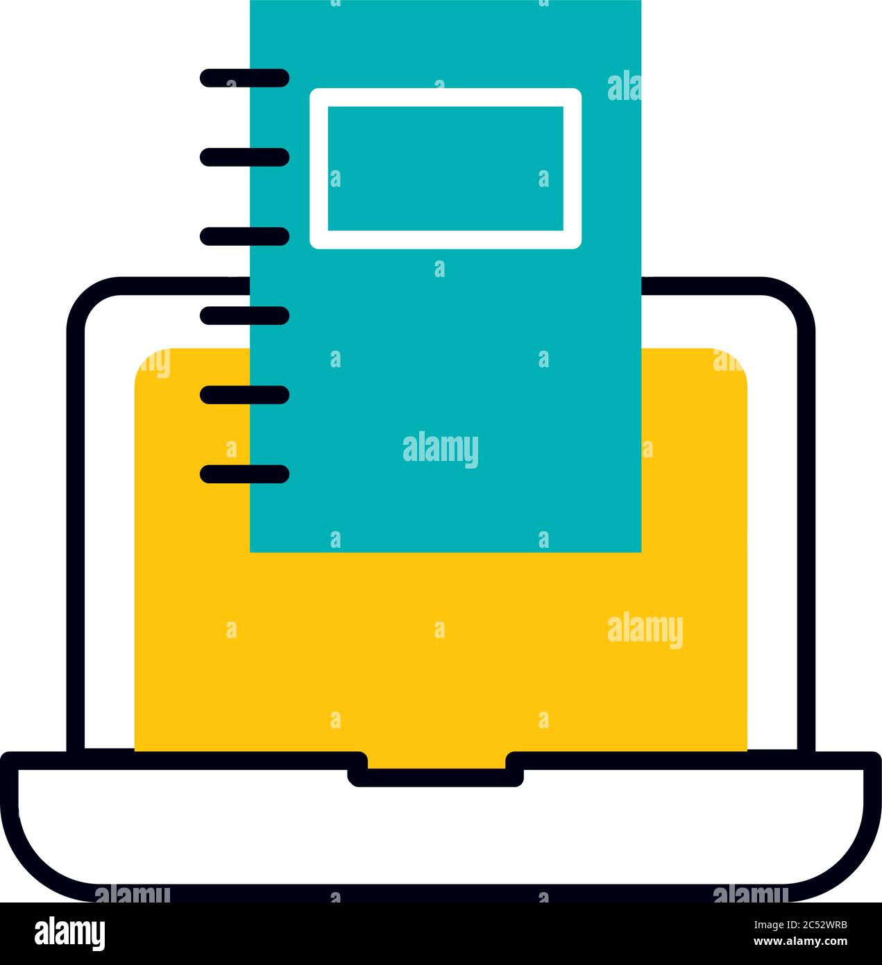 laptop computer and notebook icon over white background, half line half ...