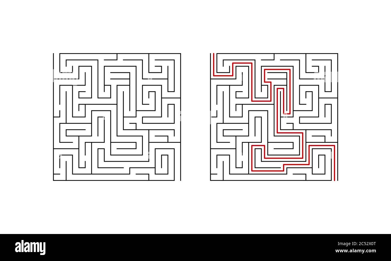 Labyrinth maze game for children. Geometric puzzle with solution. Vector illustration Stock ...