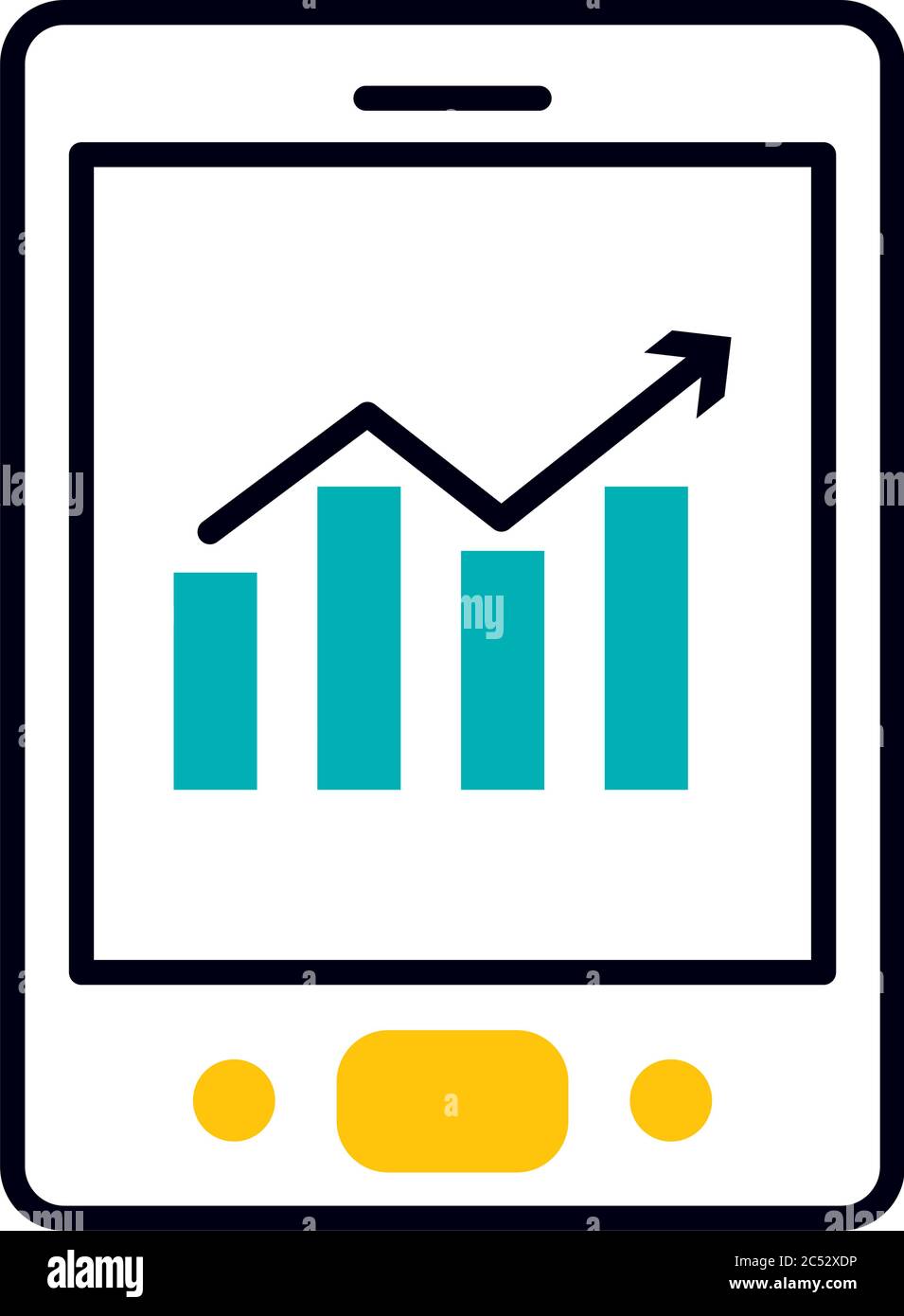 tablet with graphic chart icon on screen over white background, half ...
