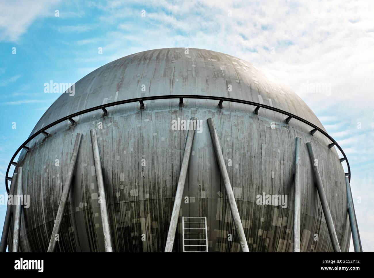 Huge metal ball for storing the gas for a combined heat and power plant ...