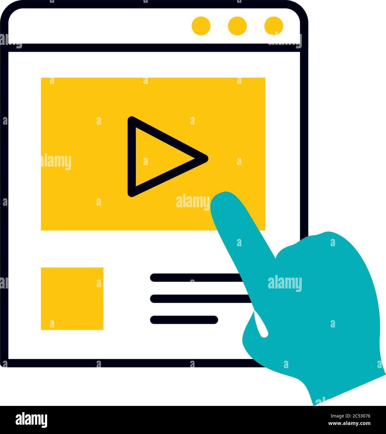web page window and hand cursor icon over white background, half line ...