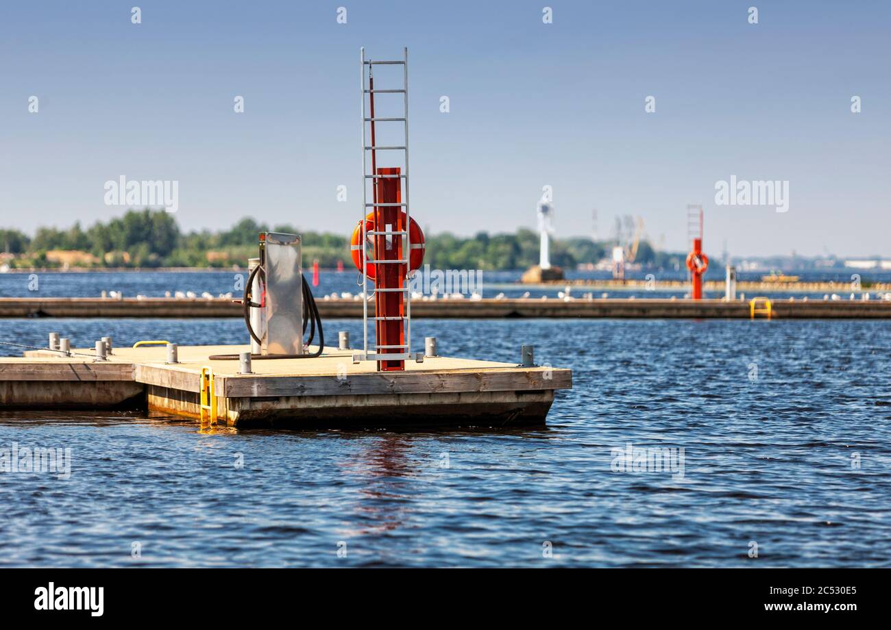 Bunkering Service station for small motor ships, yachts and boats Stock ...