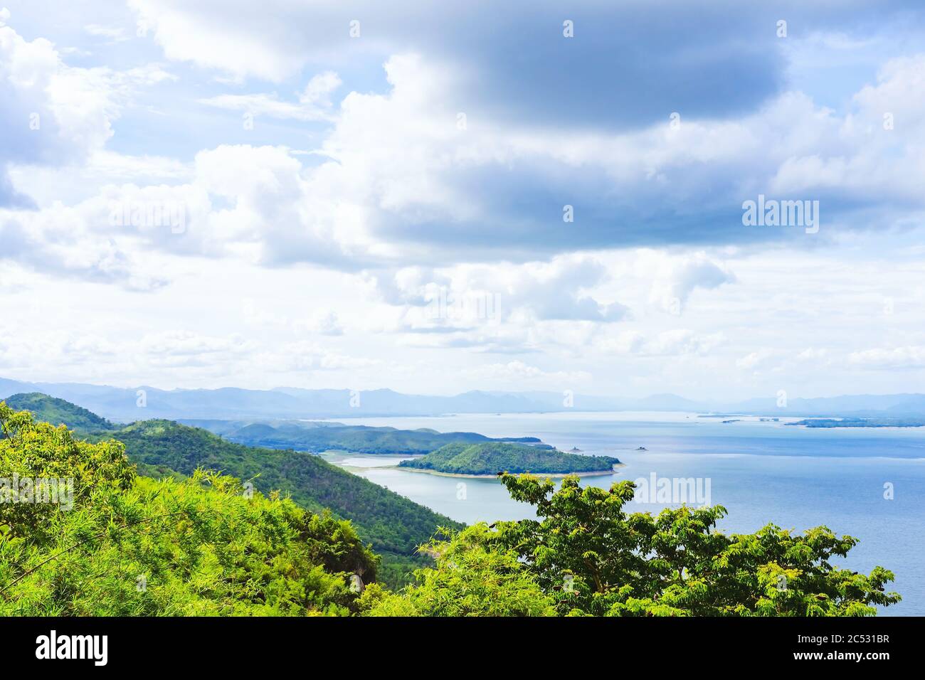 Beautiful scenery views of nature with a large reservoir above the ...