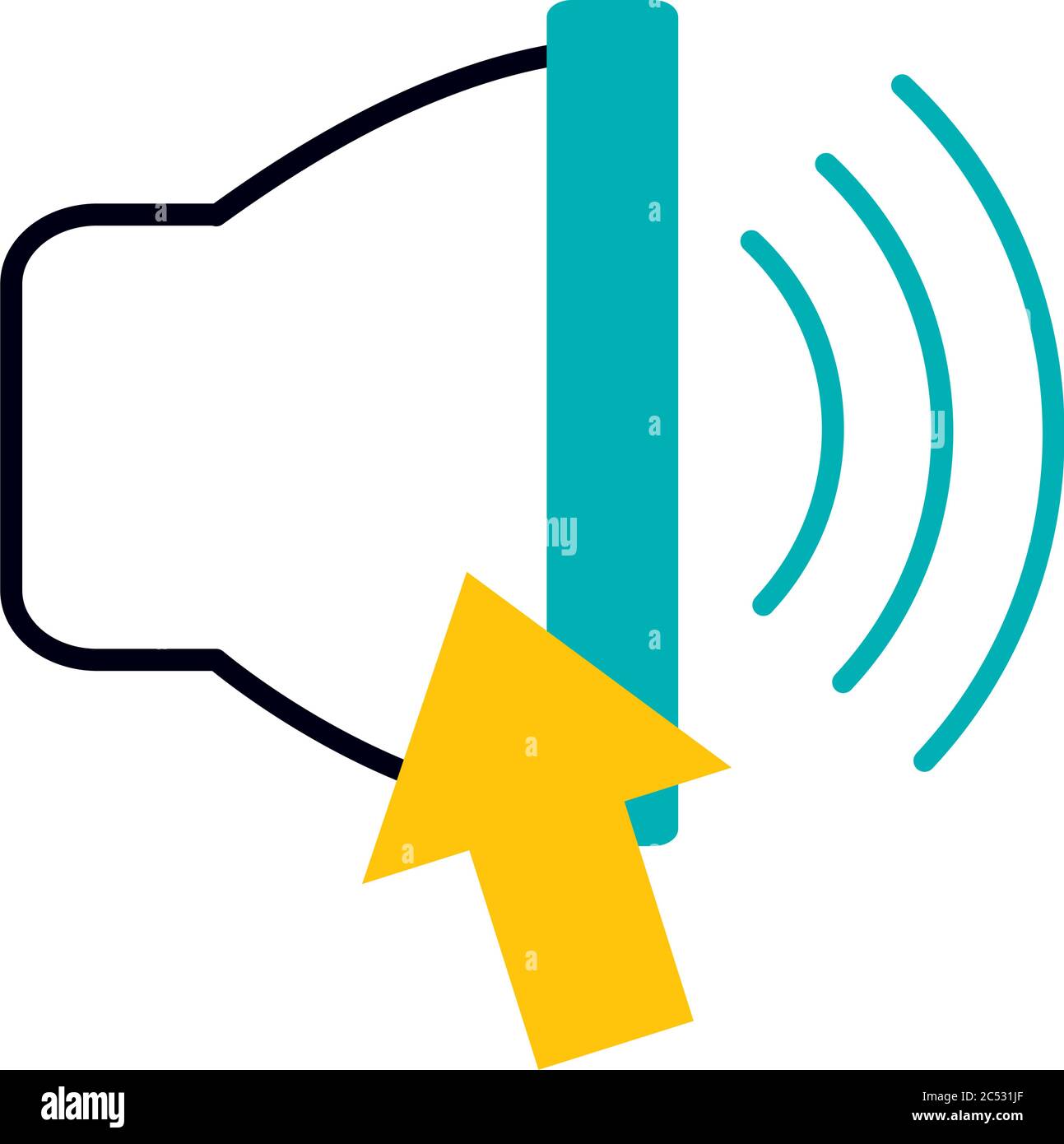 sound speaker and arrow cursor icon over white background, half line ...