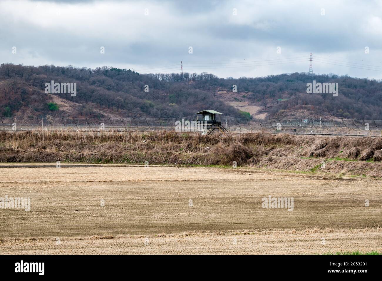 North Korean outpost in the demilitarized zone (DMZ) as seen from Paju ...