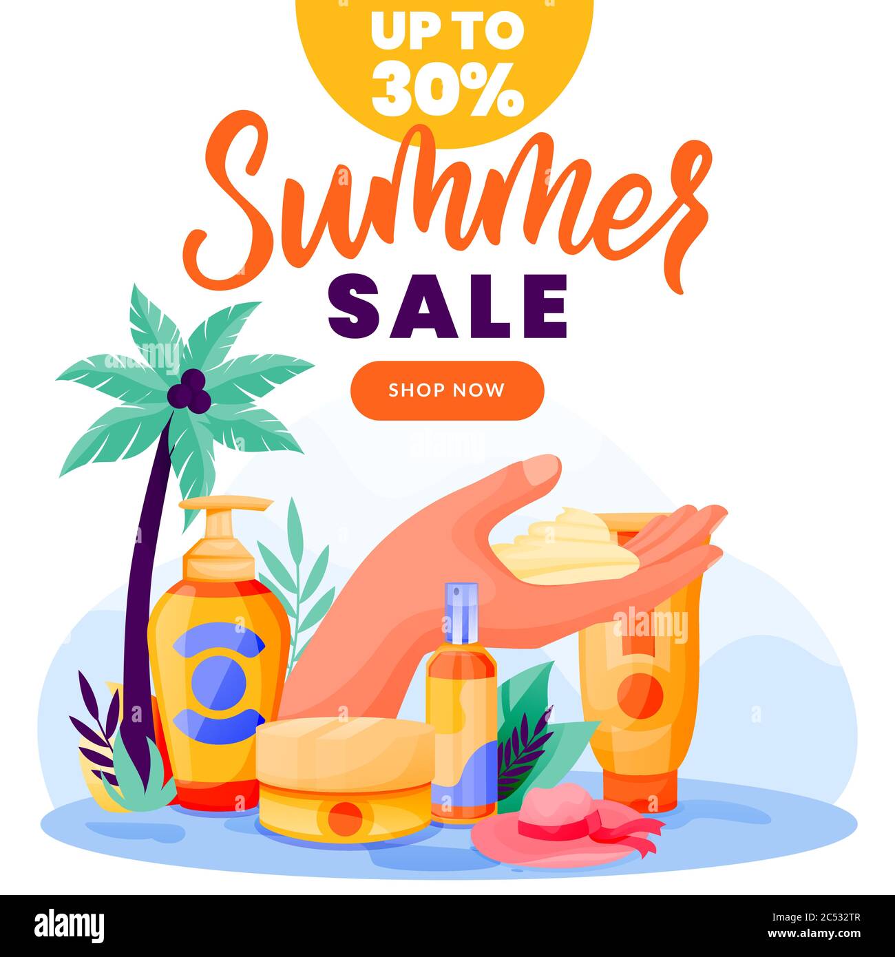 Sunblock and summer cosmetic sale banner, poster design template ...