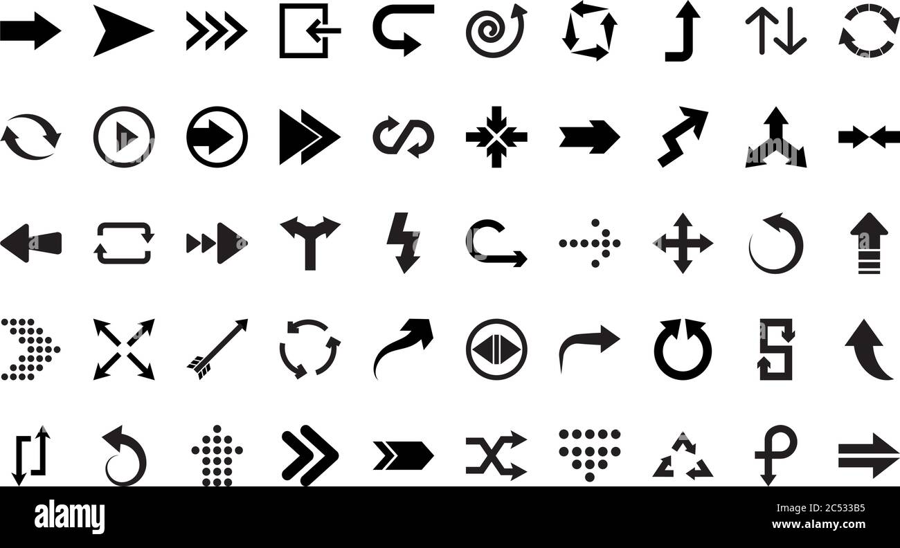 arrows symbols icon set over white background, silhouette style, vector ...