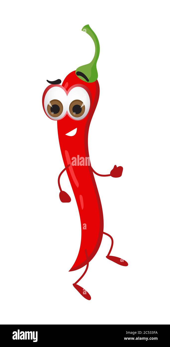 Funny Pepper Chilli with eyes on white background. Cartoon funny ...