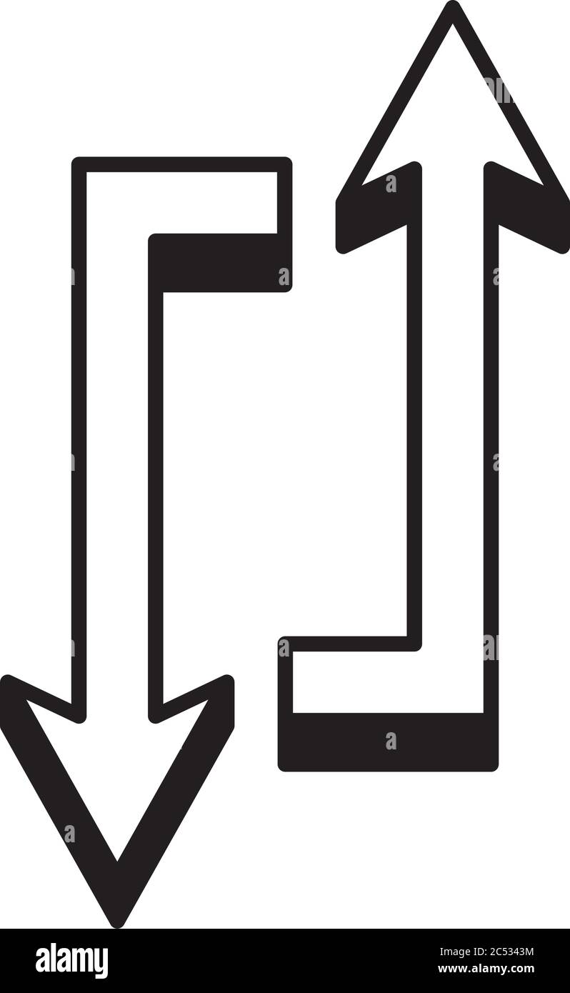 bent up and down arrows icon over white background, line style, vector ...