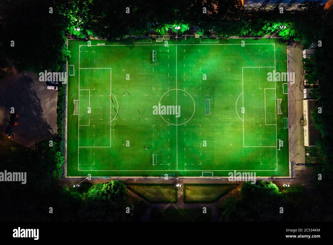 Evening football stadium in evening, aerial view from drone Stock Photo ...