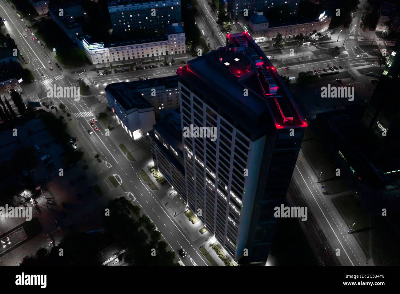 Beautiful and office skyscrapers,night view city building. Aerial view ...