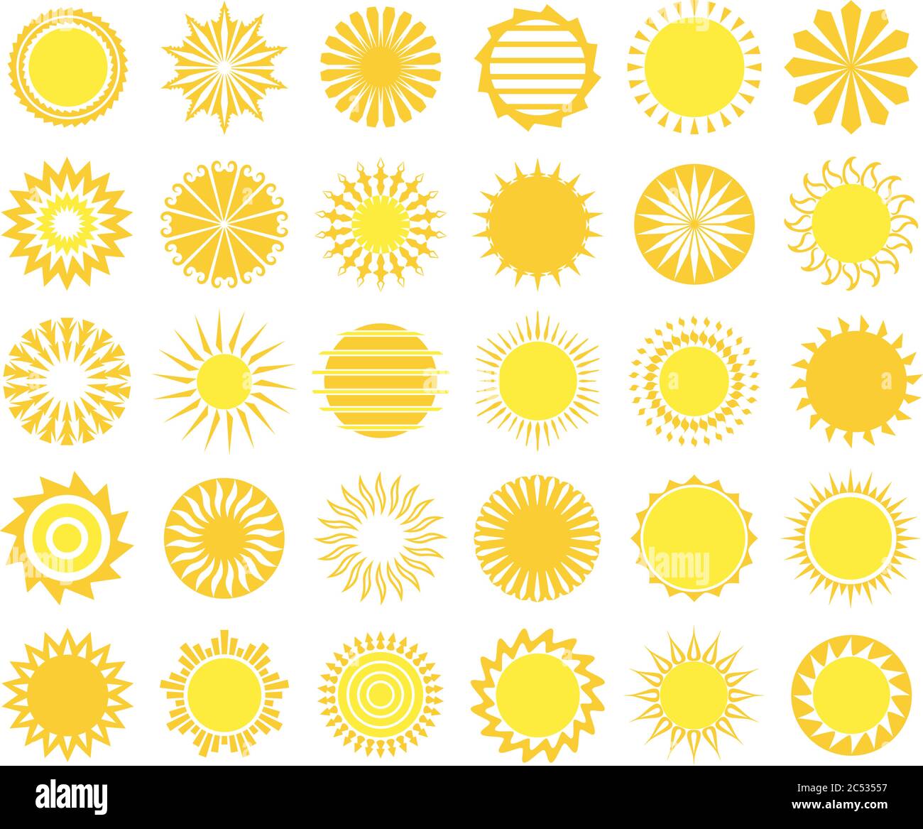 Set of sun icons isolated on white background. Vector illustration ...