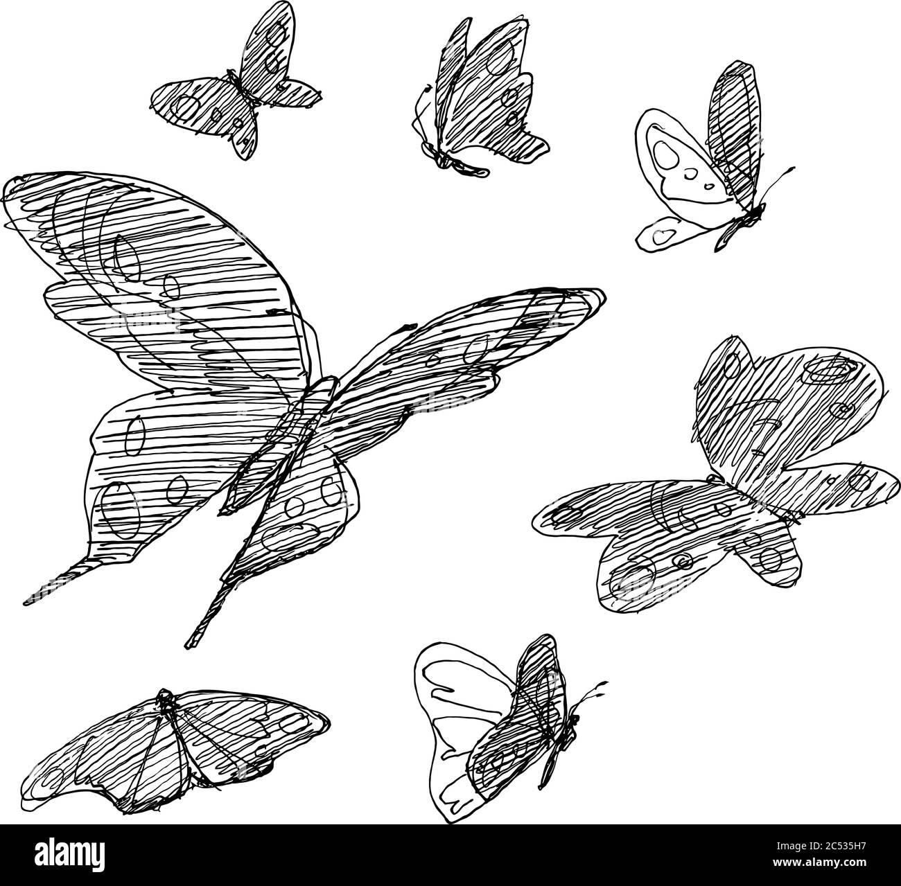 Set of hand drawn butterflies. Vector illustration Stock Vector Image ...