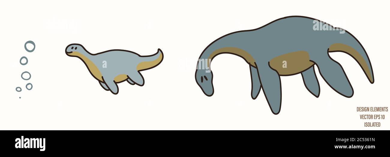Plesiosaurus dinosaur gender neutral baby illustration clipart. Simple ...