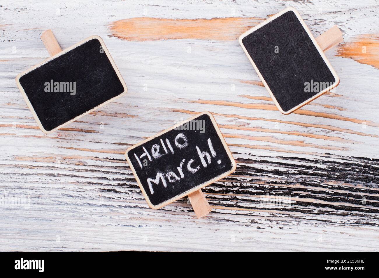 Hello March handwriting on small chalkoard Stock Photo - Alamy
