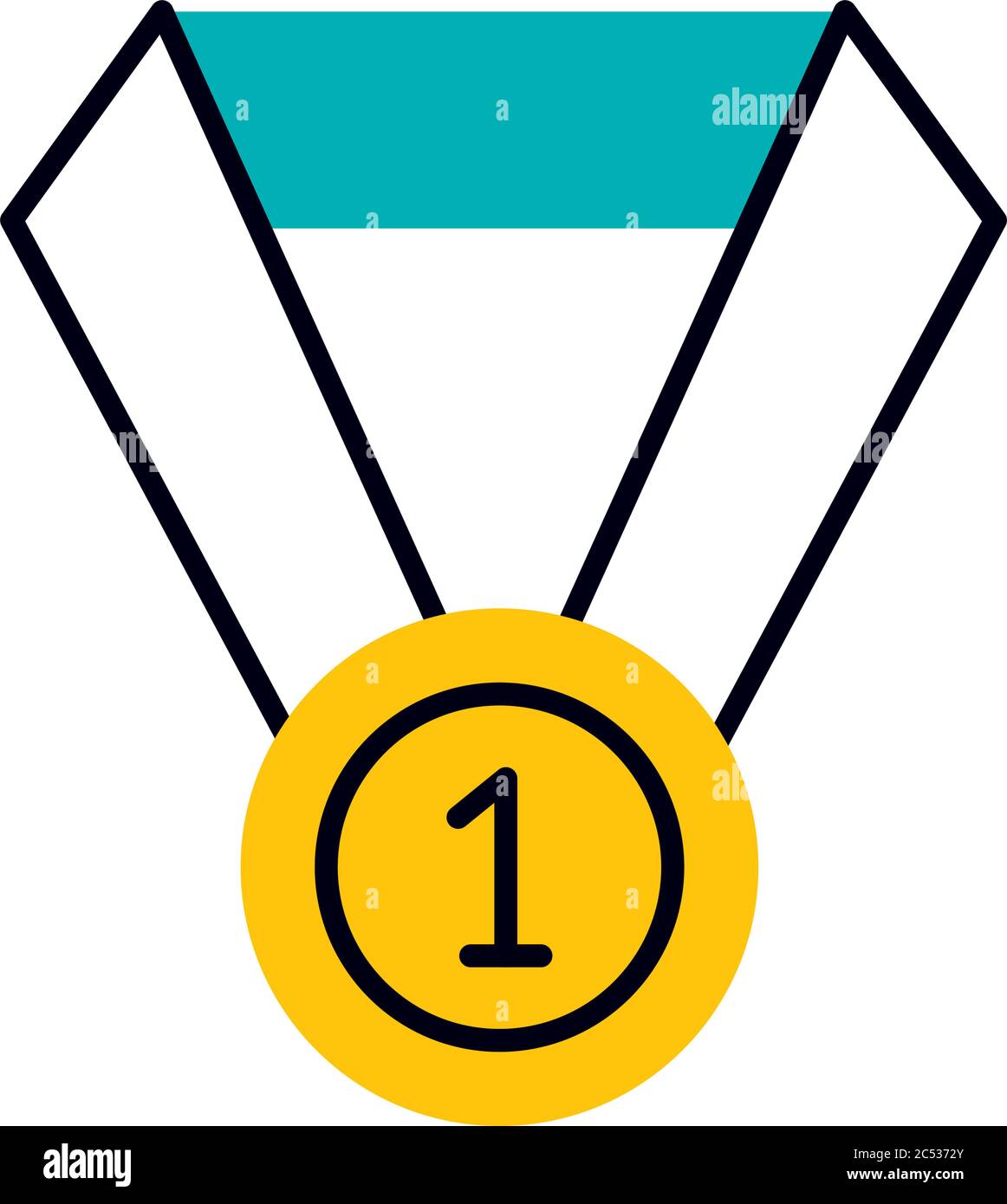 number one medal icon over white background, half line half color style ...