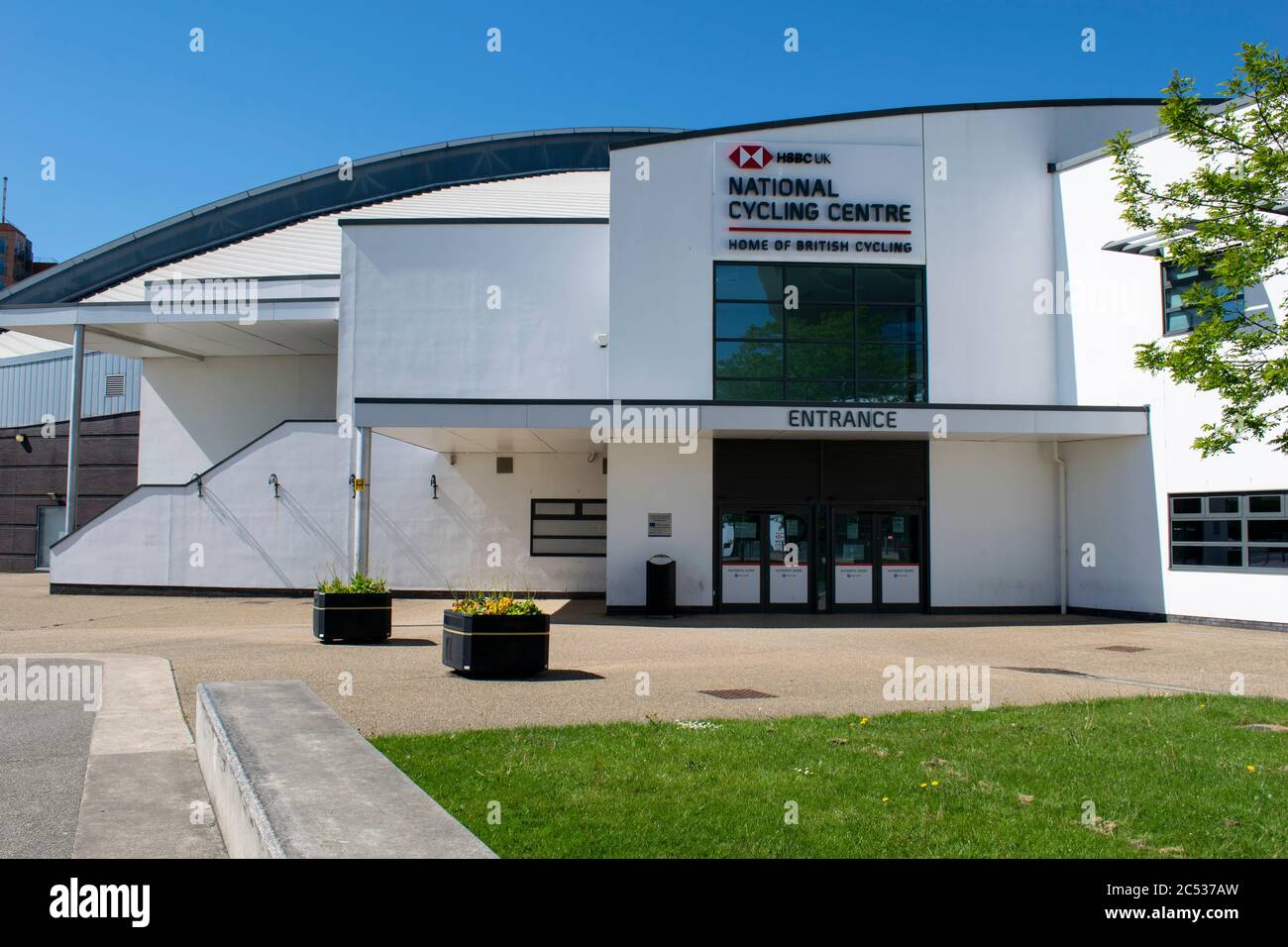 National Cycling Centre Manchester UK. Entrance to velodrome with sign ...