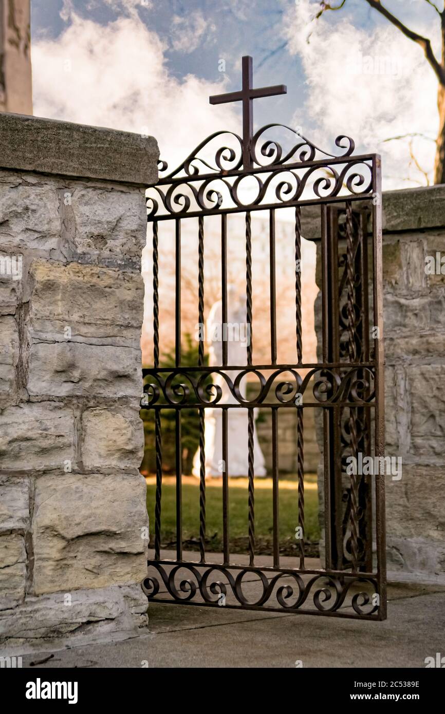 Iron Gate with Cross Stock Photo - Alamy