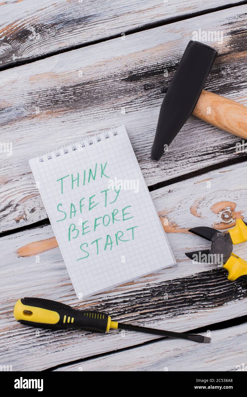 Think safety before start concept Stock Photo - Alamy