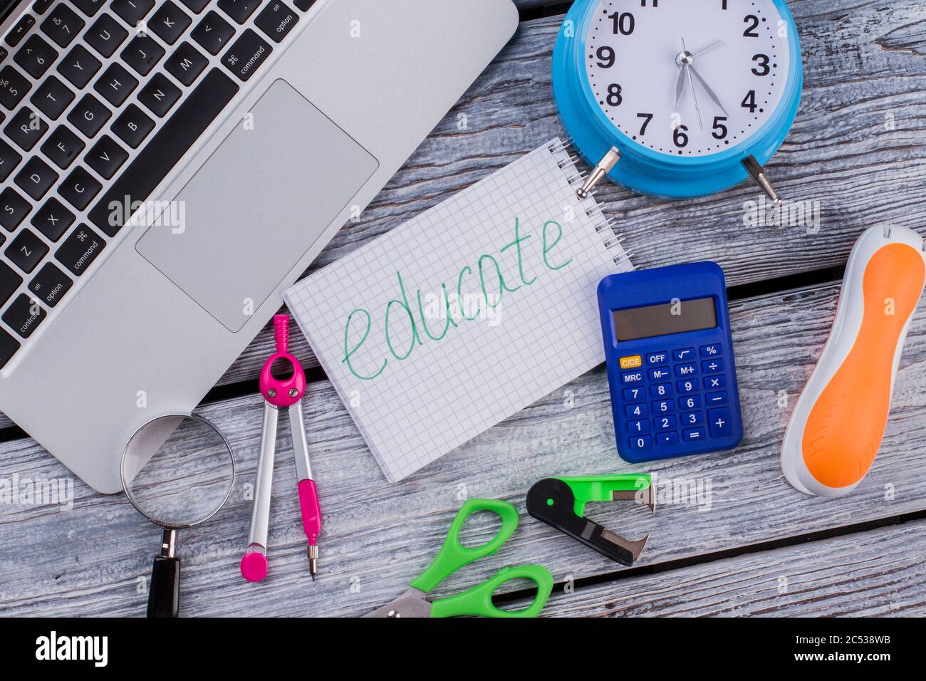 Flat lay items for studying and educating Stock Photo - Alamy