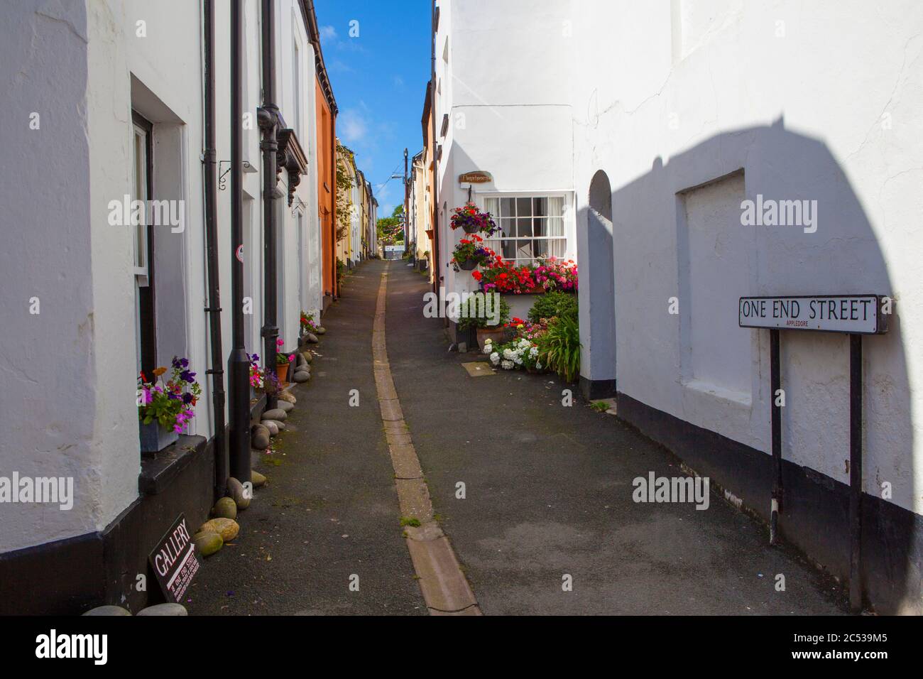 One End Street, a narrow street in Appledore, North Devon Stock Photo ...