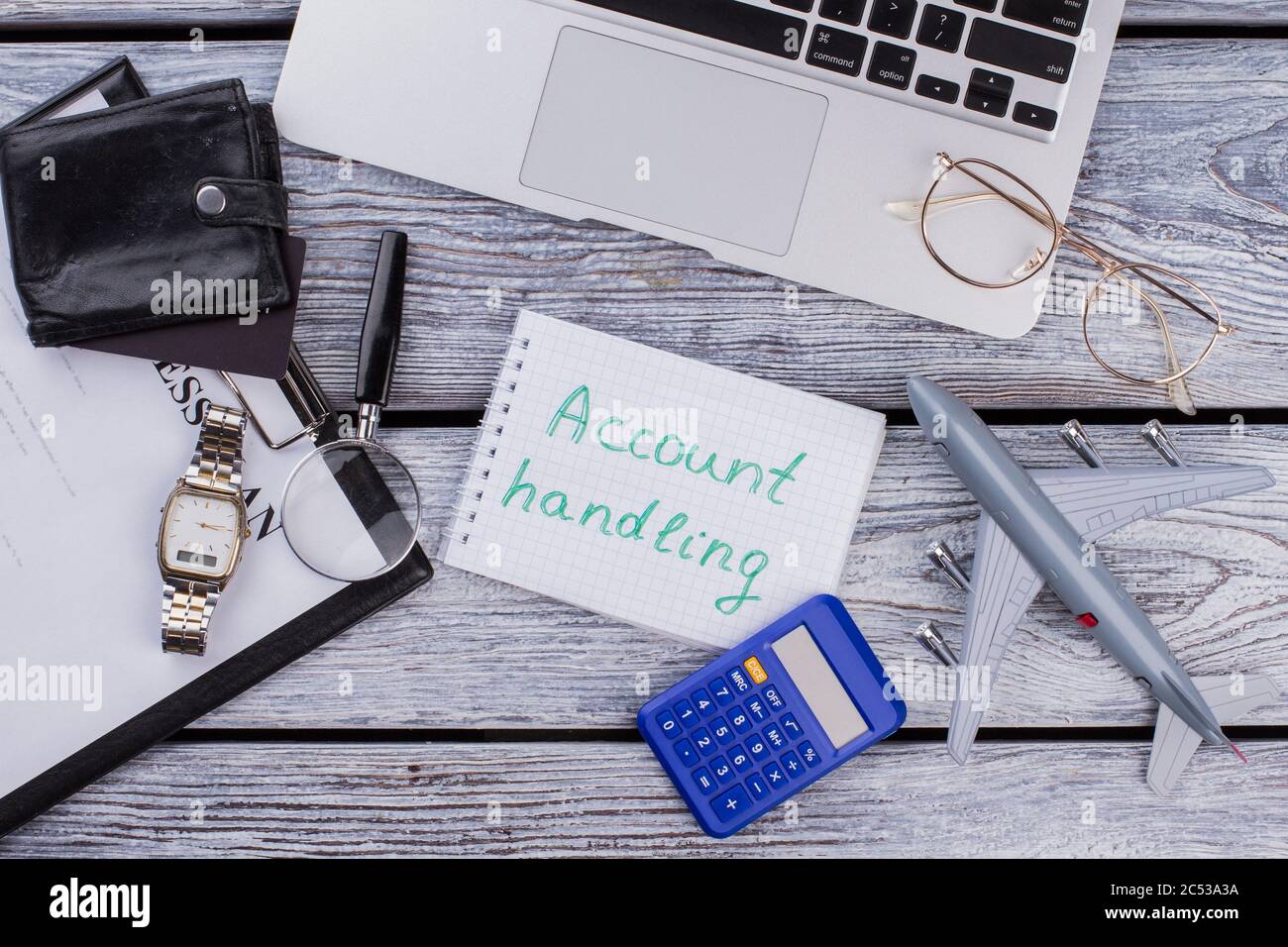 Account handling concept flat lay Stock Photo - Alamy