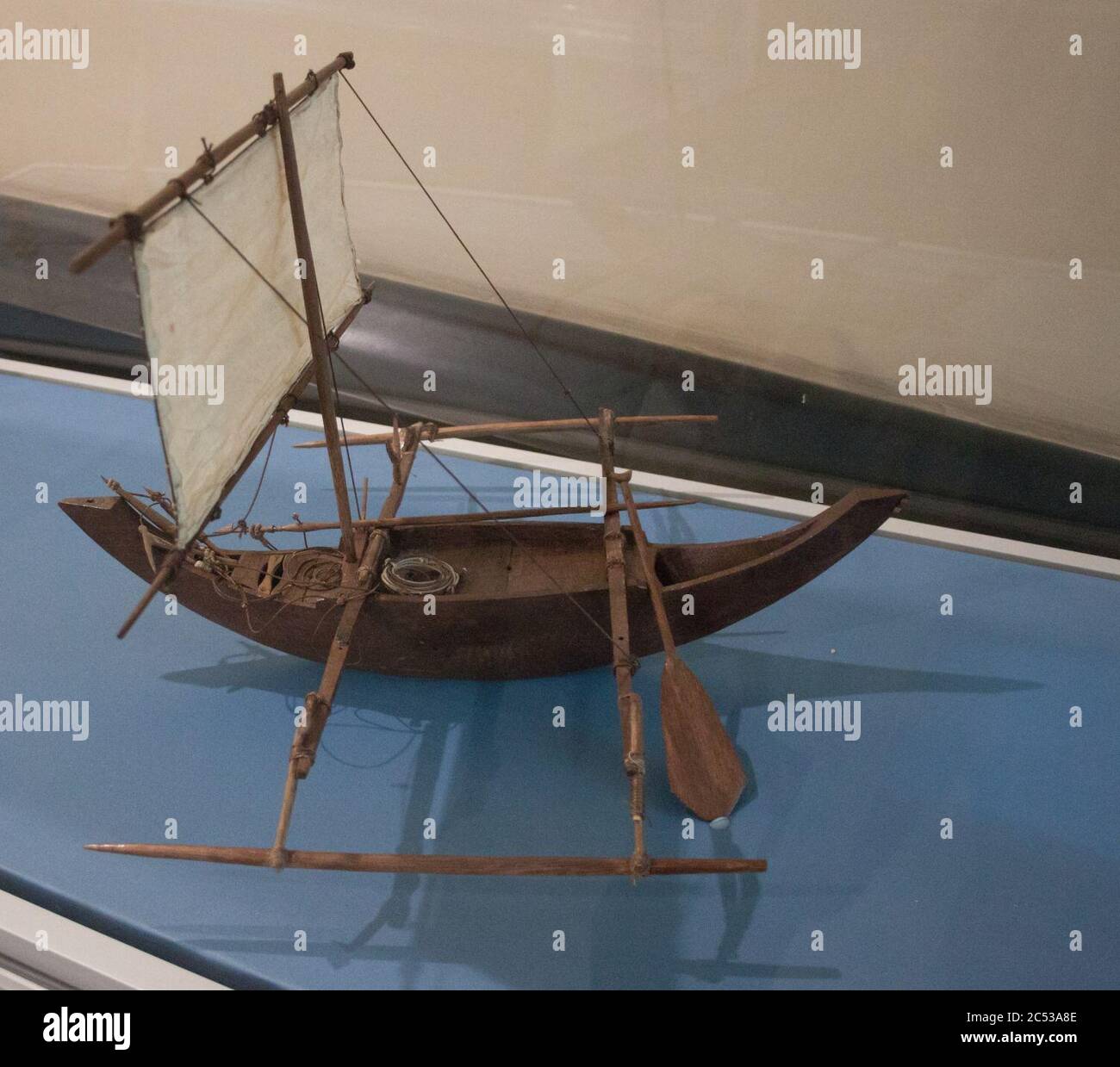 Indonesian boat with outrigger, model Stock Photo - Alamy