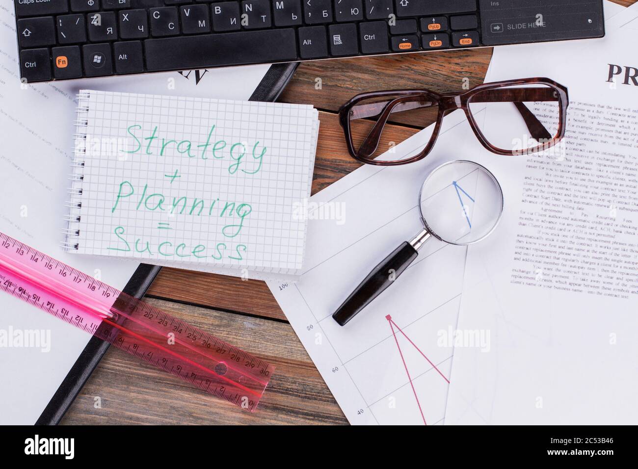 Various documents and office supplies from top view Stock Photo - Alamy
