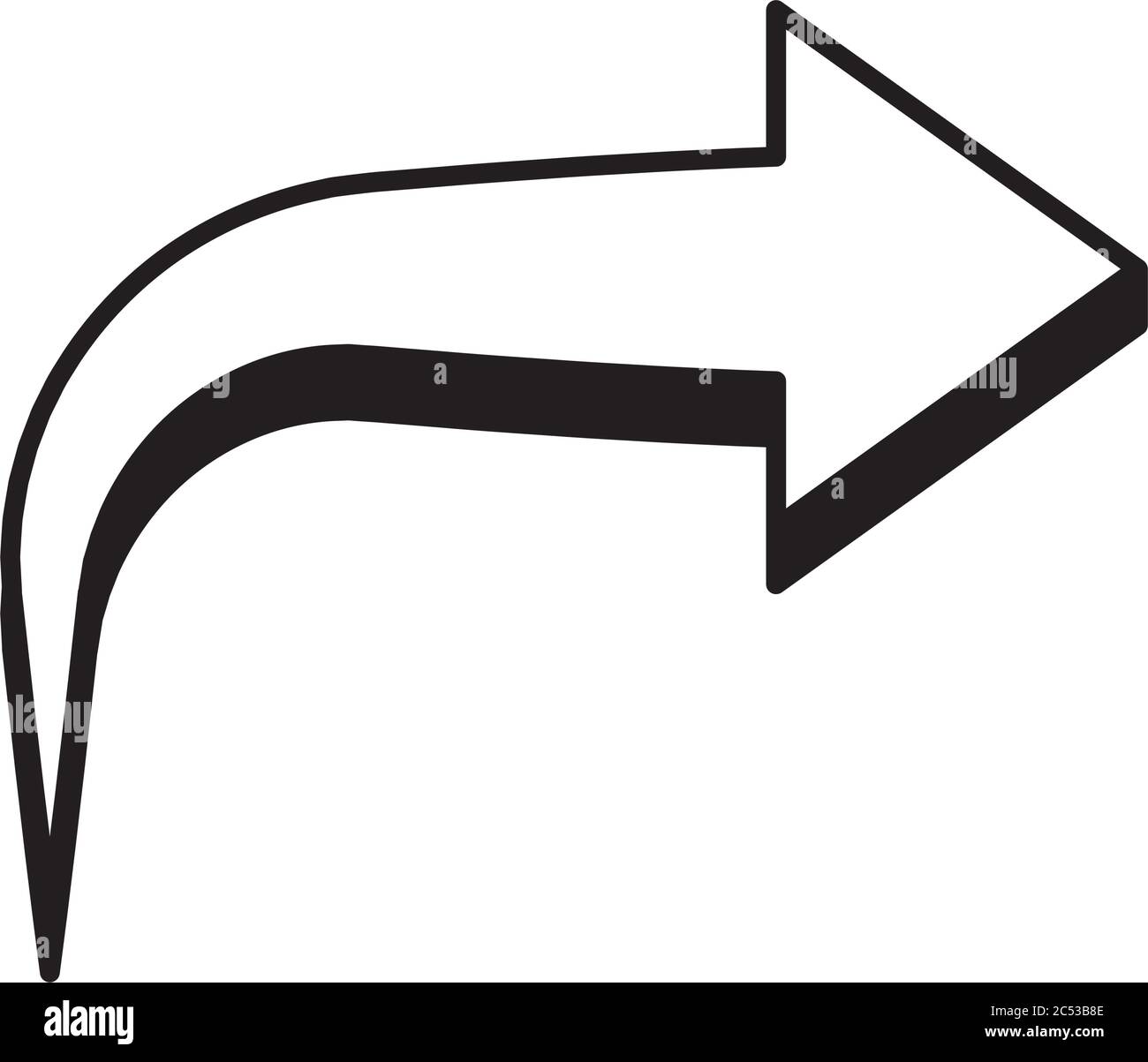 bent right arrow icon over white background, line style, vector ...