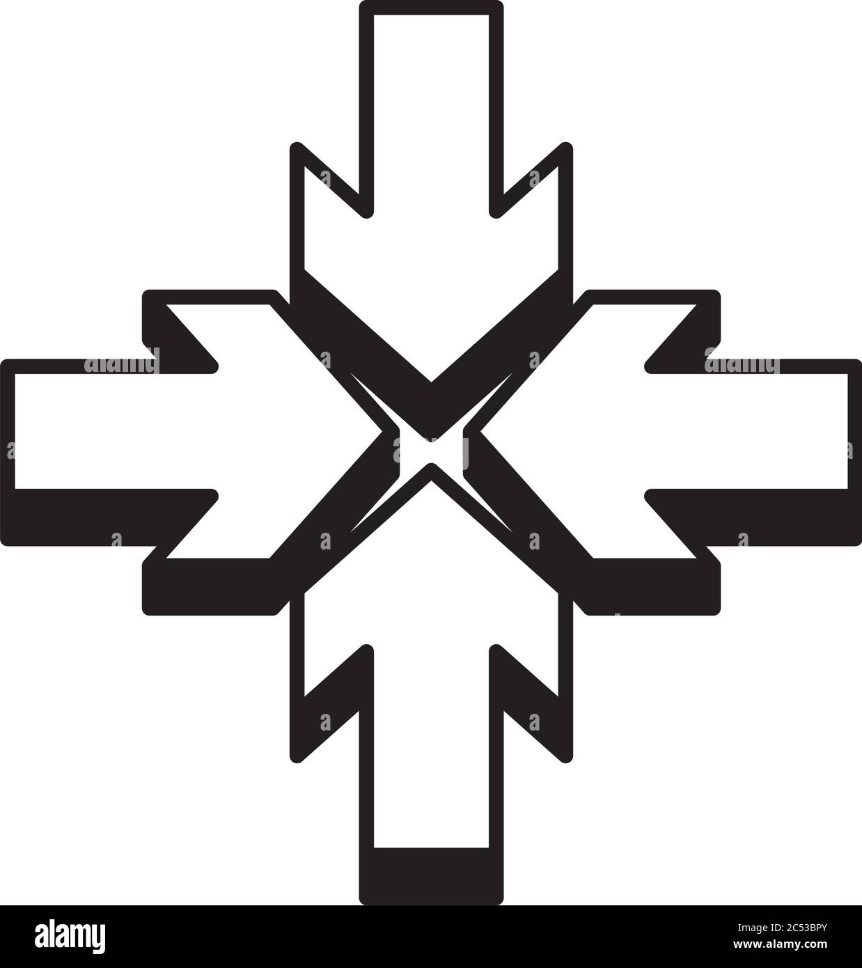 Four arrows pointing in one direction over white background, line style ...