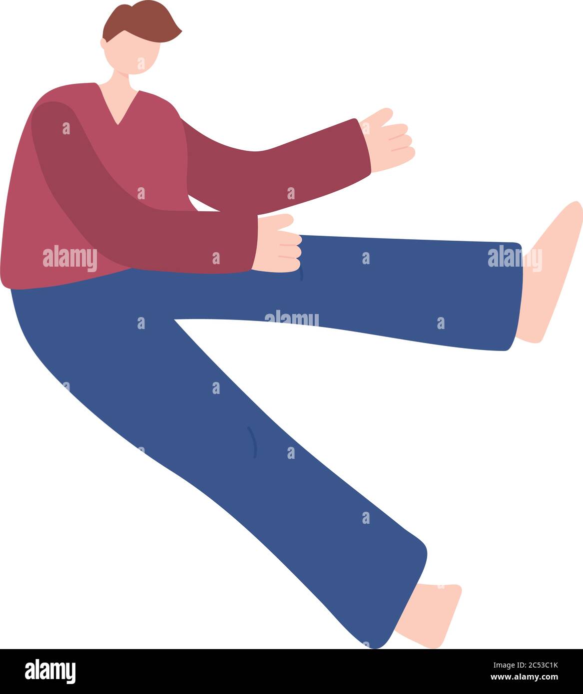 young man practicing stretching exercises on white background isolated ...