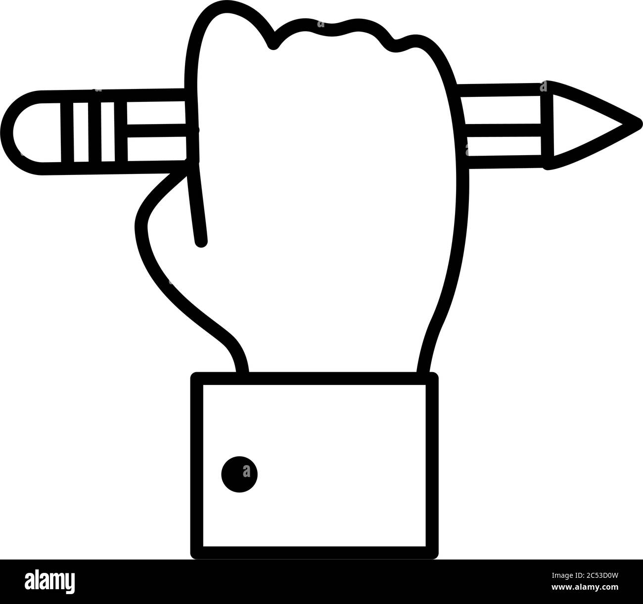 hand grabbing a pencil icon over white background, line style, vector ...