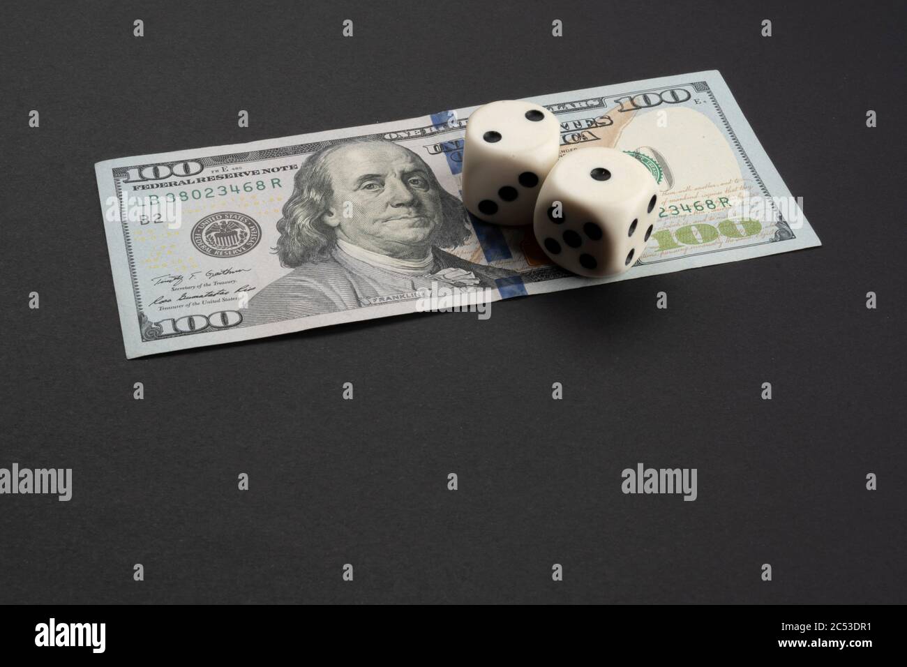 Risk in finance concept. Low dice on US dollar for negative financial ...