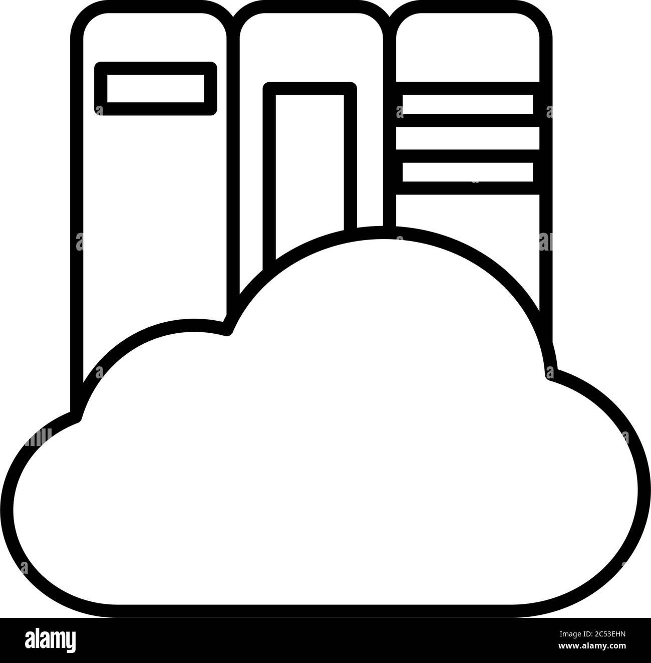 academic books and cloud storage icon over white background, line style ...