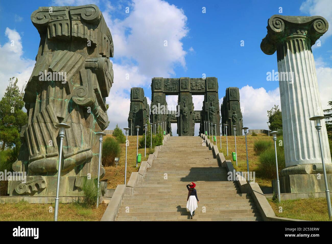 Female Visitor Climbing the Stairway of Chronicle of Georgia, Amazing ...