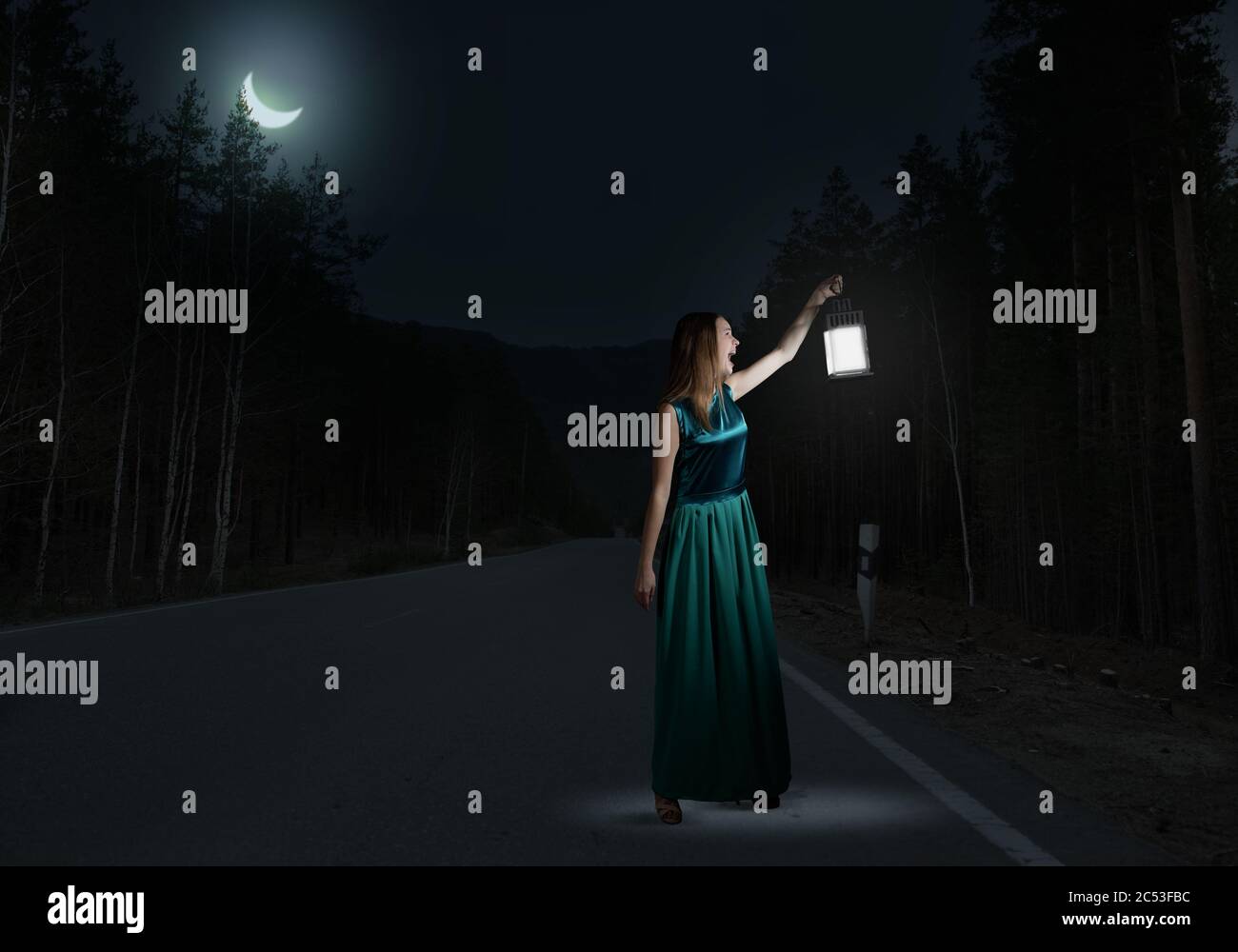 Girl lost in night Stock Photo - Alamy