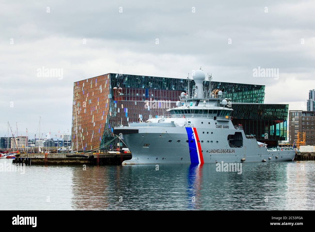 Reykjavik Harbor with Harpa Opera House in the background, the famous ...