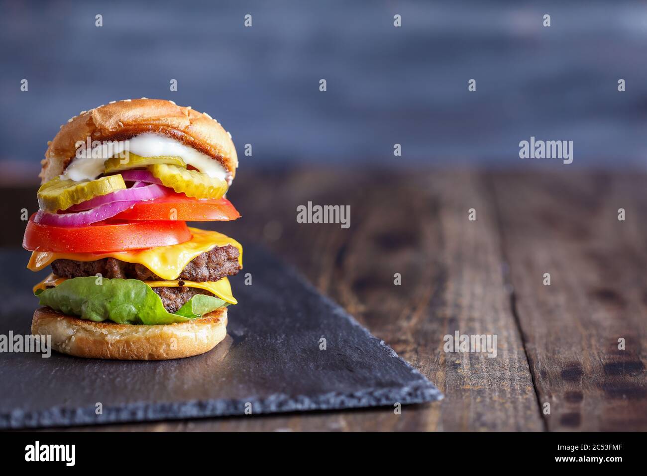 A big, fat, juicy double cheeseburger made with two 100% beef patties ...