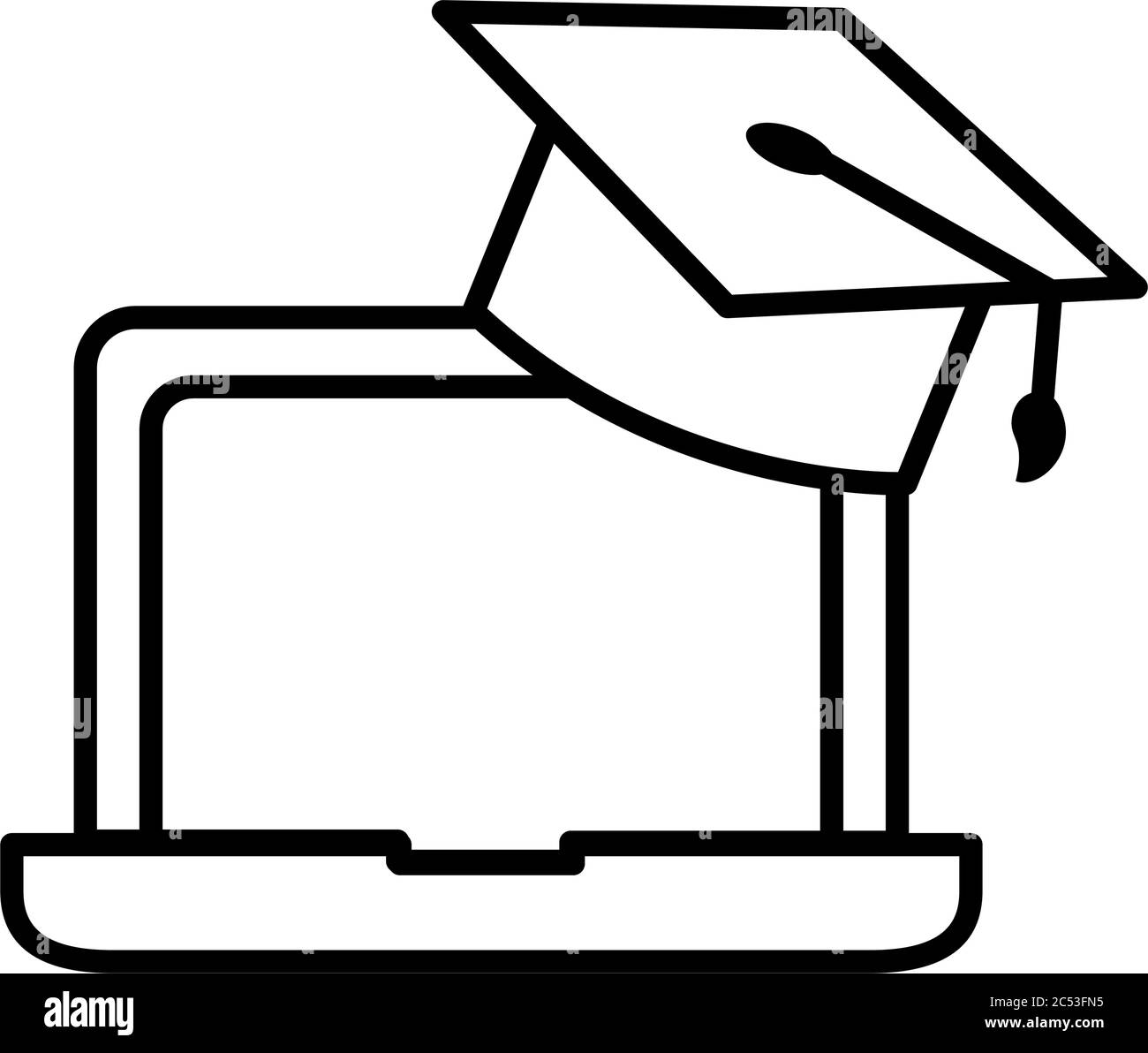 laptop computer with graduation cap icon over white background, line ...