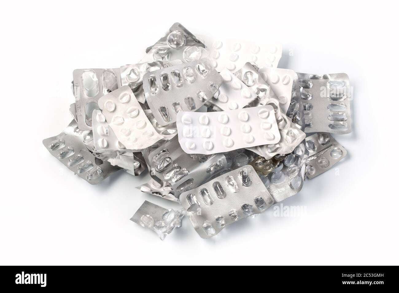 empty packaging of pills on a white background Stock Photo - Alamy