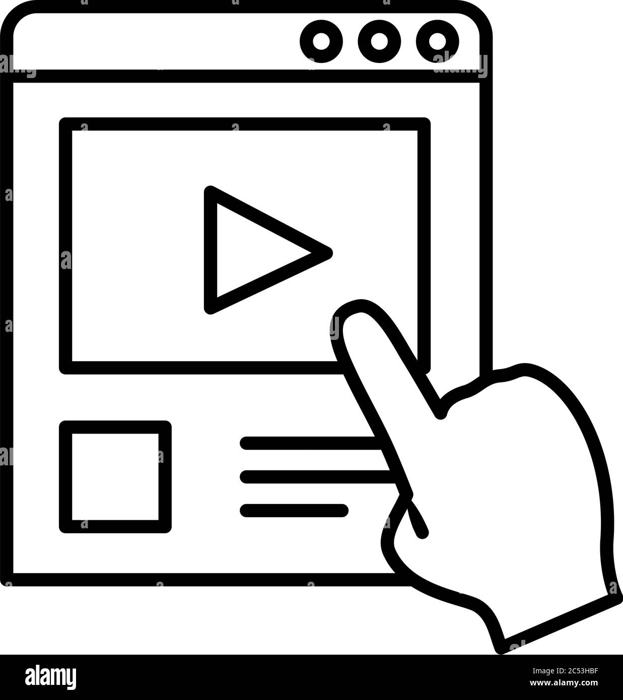 web page window and hand cursor icon over white background, line style ...