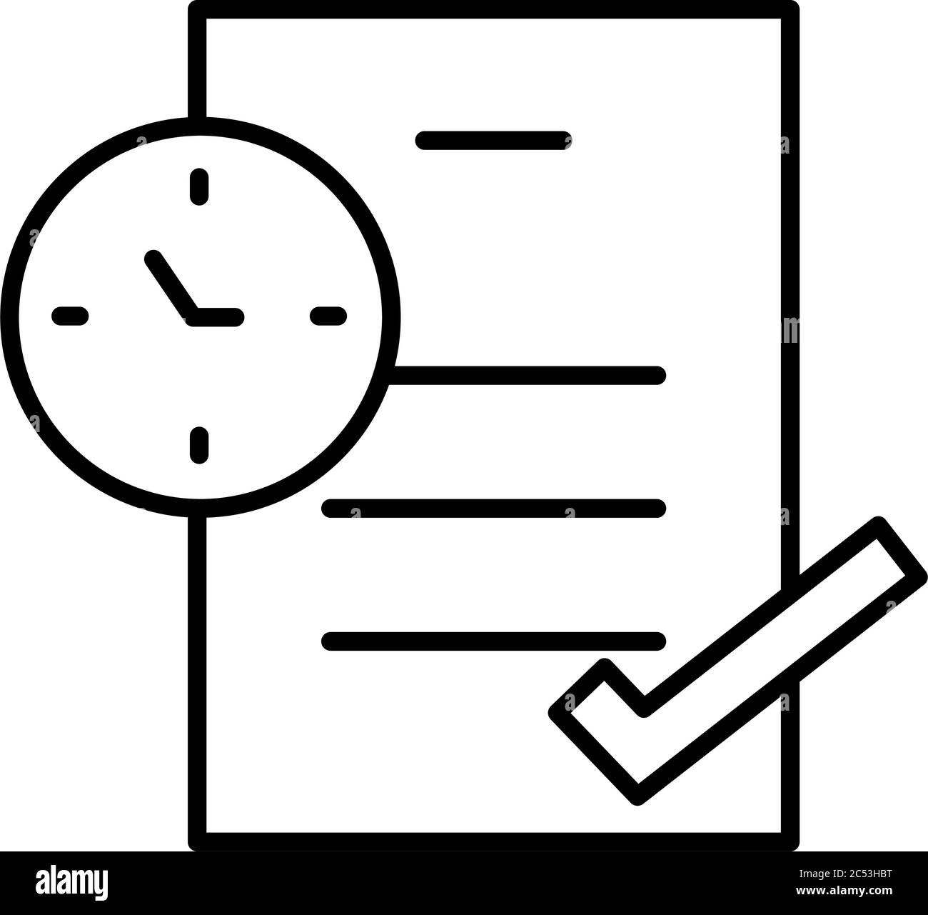 academic exam with clock and check mark icon white background, line ...