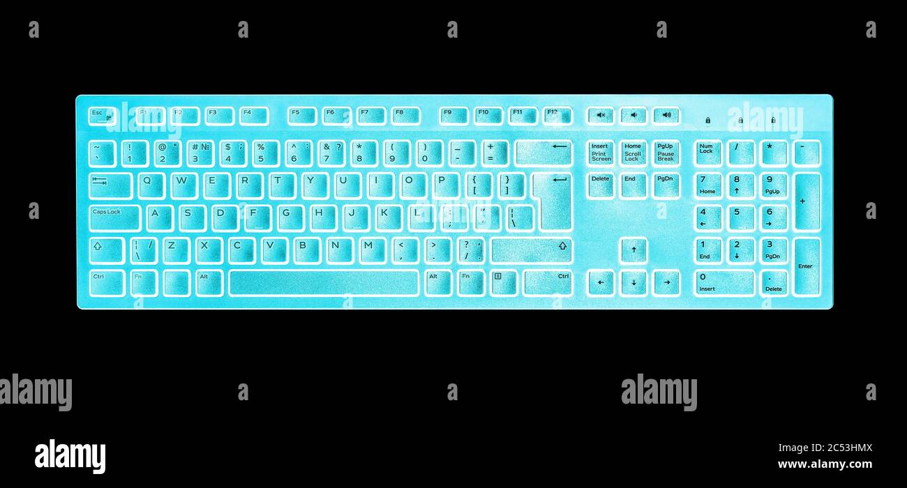 Top view of Full size wireless light desktop computer keyboard isolated ...