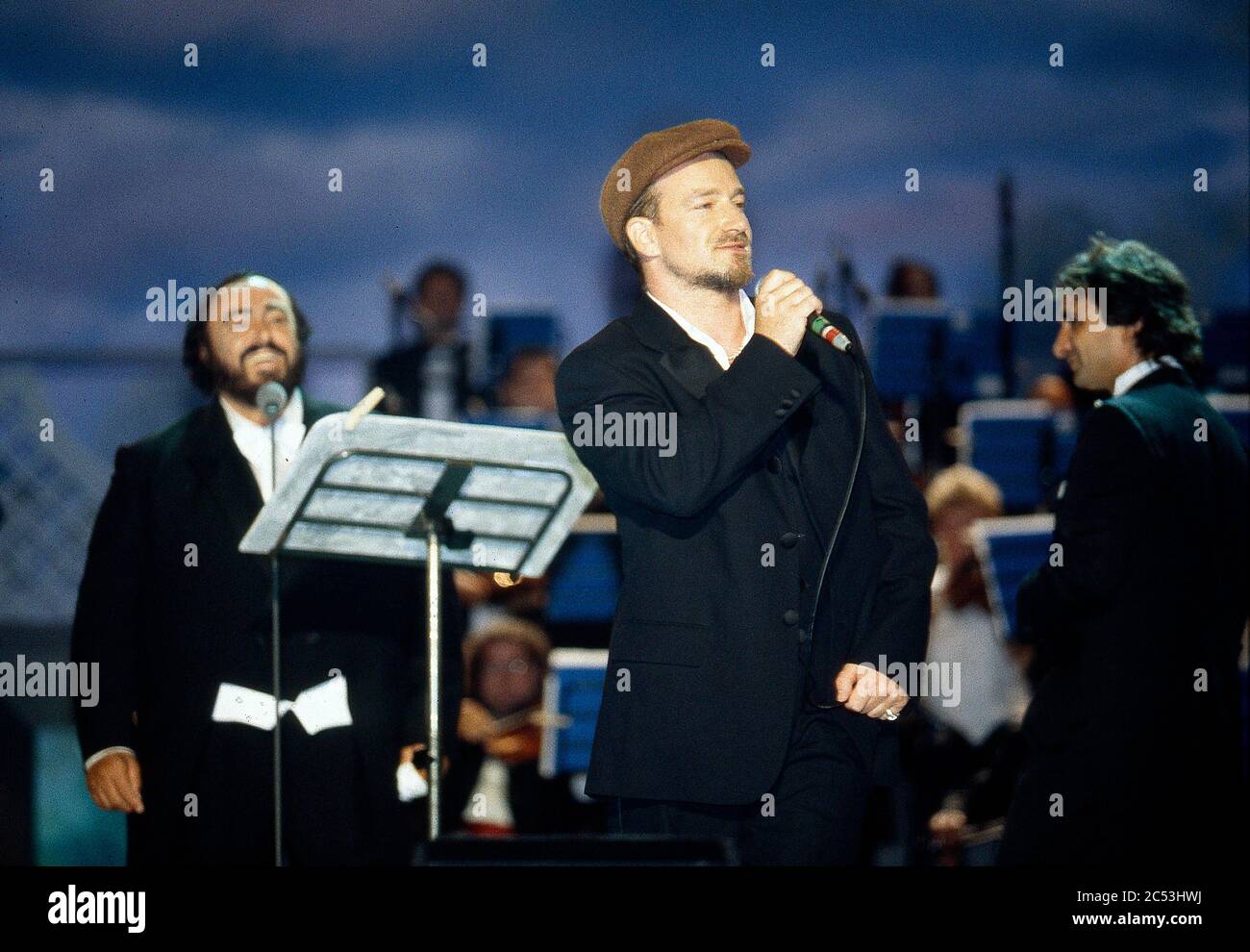 Pavarotti & Friends concert in Modena,Italy 1995: Bono of U2 singing ...