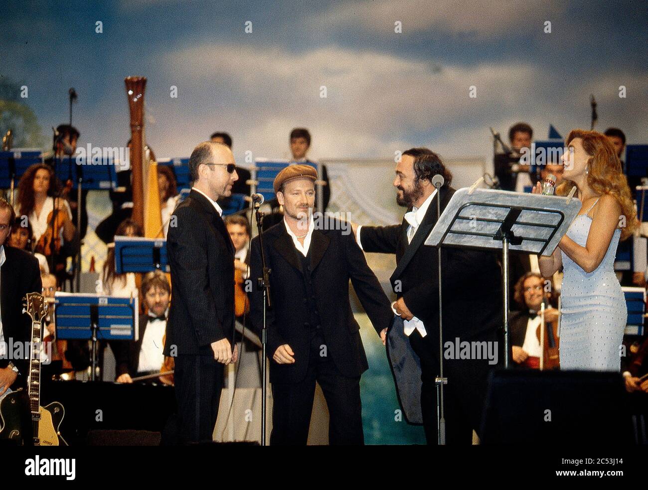 Pavarotti & Friends concert in Modena,Italy 1995: Bono The Edge from U2 ...