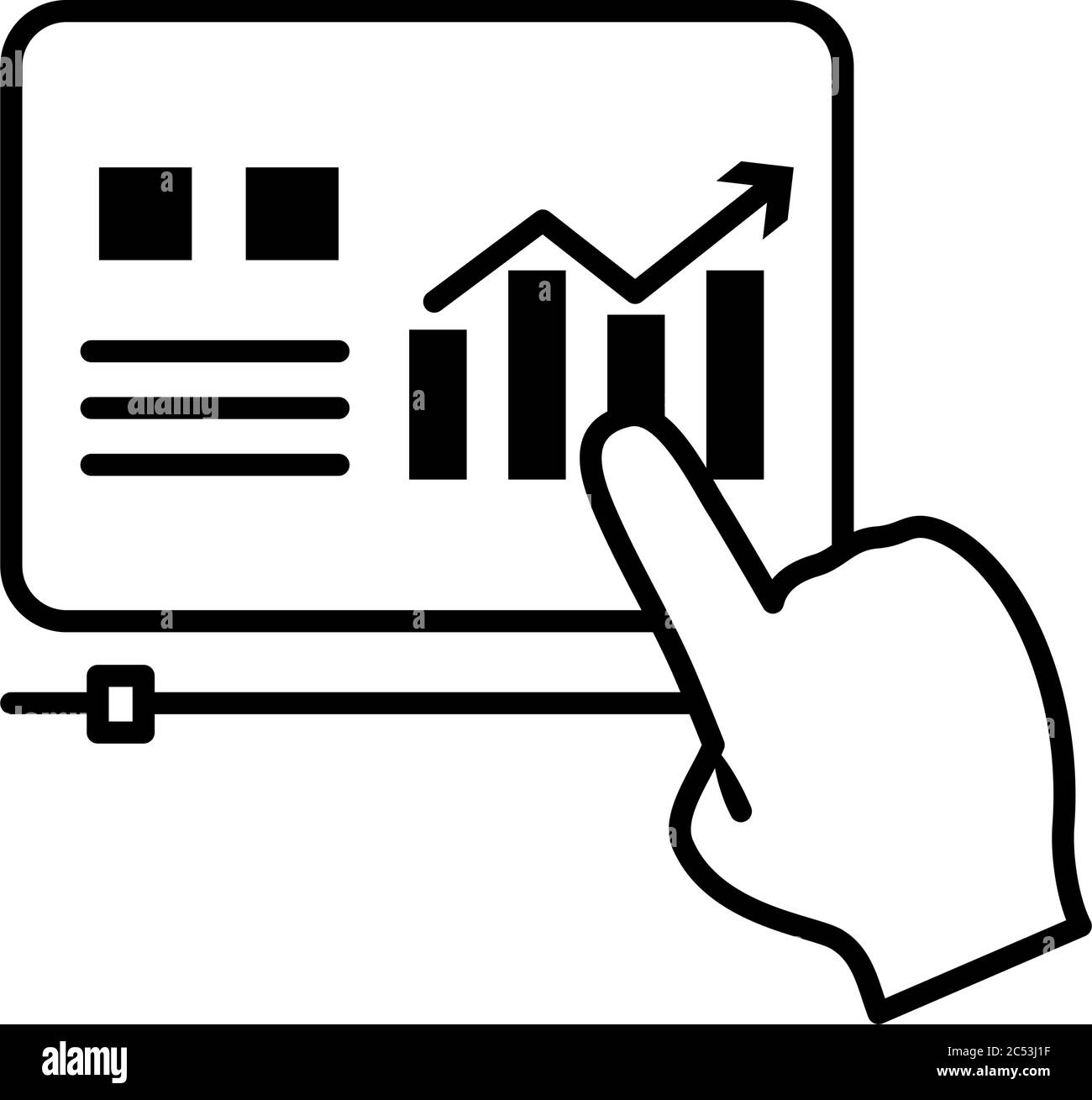 graphic chart video player and hand cursor icon over white background ...